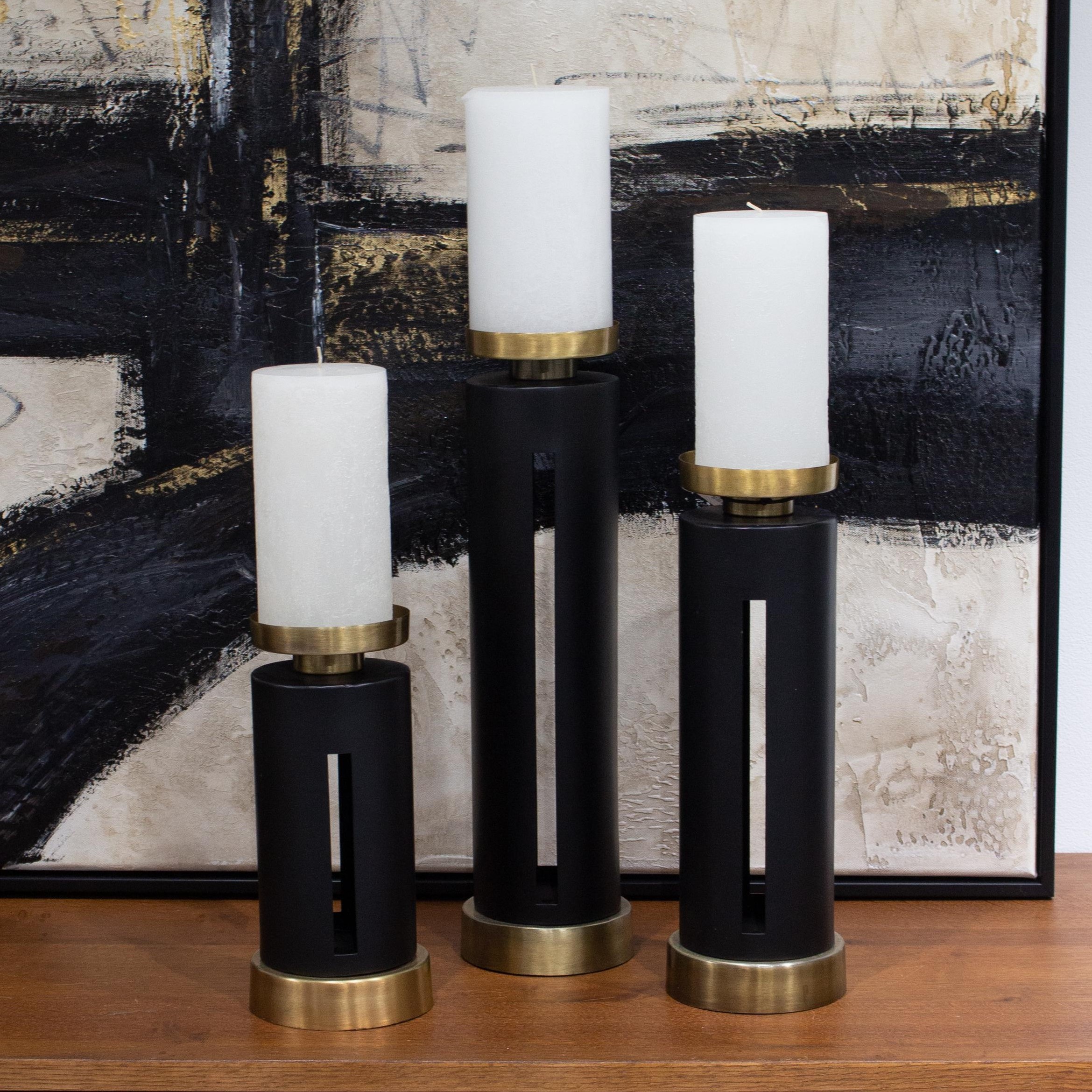 Set de Candelabros Hibbing en Hierro Negro y Dorado - Carla Lizarazo At Home